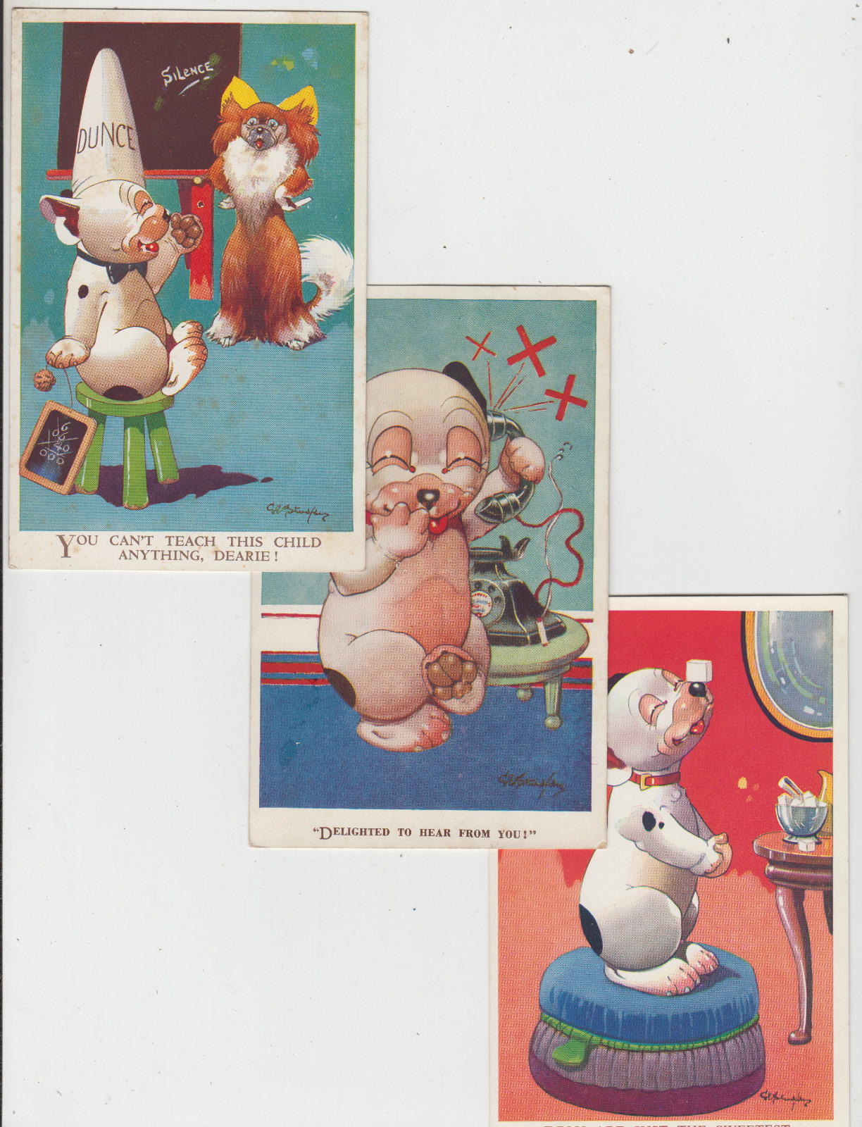 Early comic group of 3 Valentines postcards of Bonzo dog in various ...