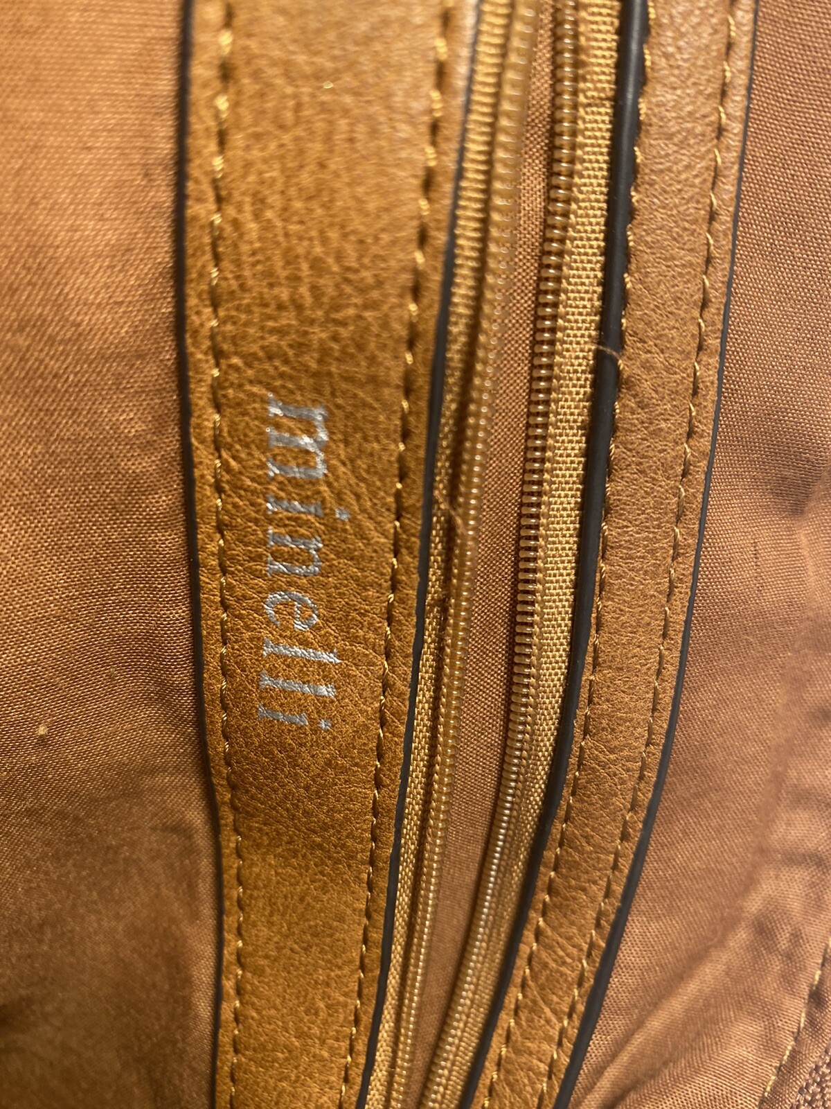 Minelli Italy Tan Faux Leather Handbag Purse Bag Women's Great ...