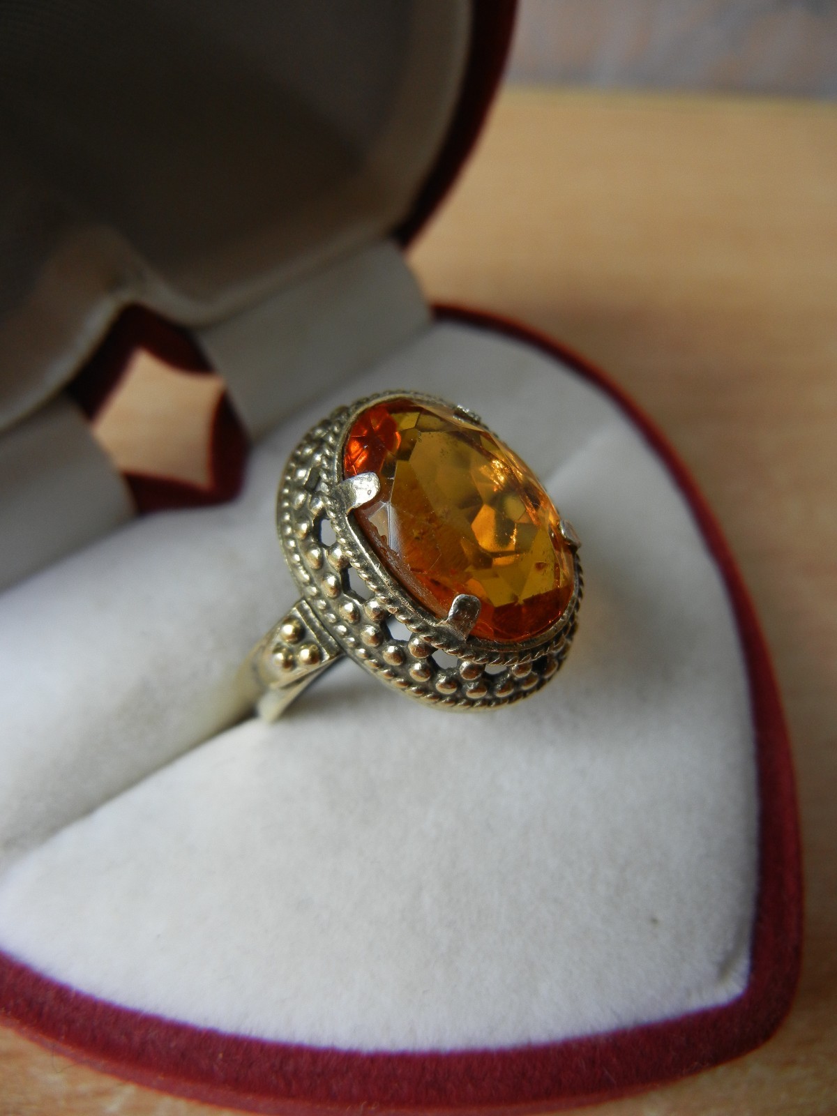 RING SILVER 875 star stamp USSR ANTIQUE size 7.5 stone Orange | eBay