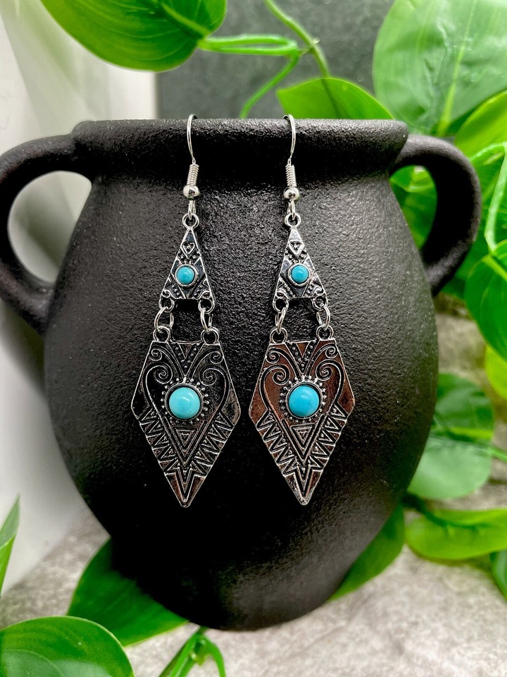 2” Silver-Tone Bead Earring Retro Bohemian Set Dangle Drop New Free ...