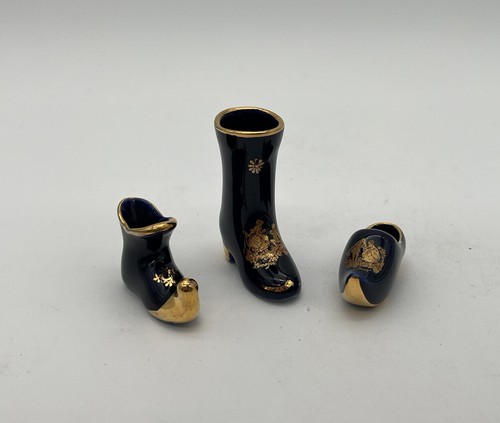Vintage Limoges Miniature LOT 3 Cobalt Blue Gold Shoes Boot Porcelain ...