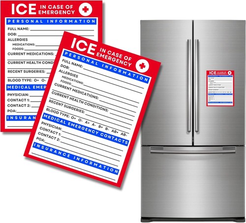 ICE in Case of Emergency Numbers Contacts Small, Red, Blue, White | eBay