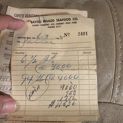 vintage seafood receipt shrimp Lafitte Barataria Bayou Rigaud Ed Martin ...