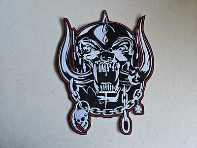 MOTORHEAD LOGO, SEW ON WHITE WITH RED BORDER EMBROIDERED LARGE BACK ...