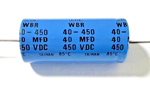 1X - 40uF @ 450V **CDE WBR40-450** - Axial Aluminum Electrolytic ...