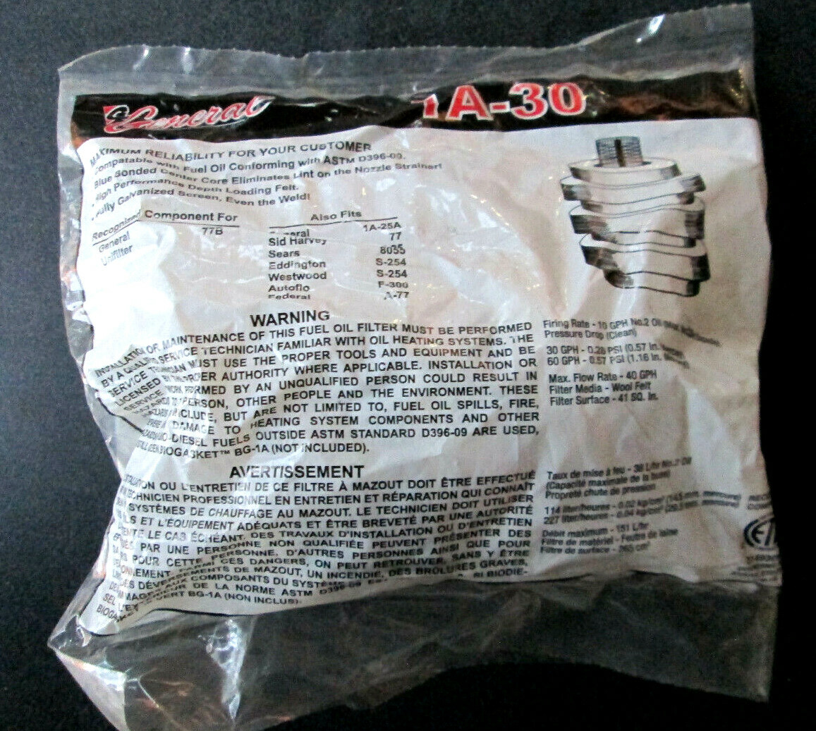 Lot of 2 General 1A-30 Wool Felt Fuel Oil Filter Refill Fits 1A-25B, 1A ...