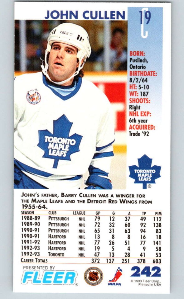 1993-94 PowerPlay #242 John Cullen Toronto Maple Leafs V77885 | eBay