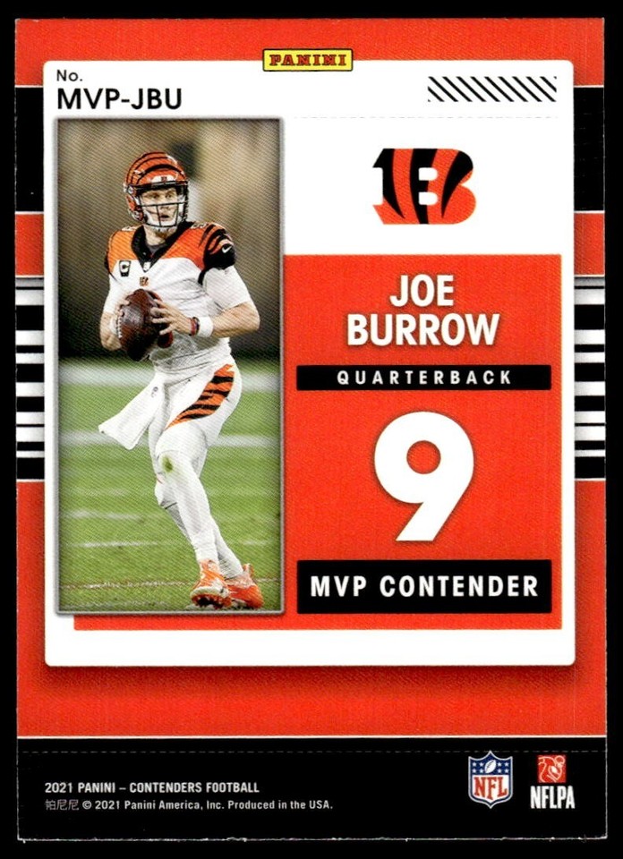 2021 Contenders MVP MVP-JBU Joe Burrow Cincinnati Bengals NFL football ...