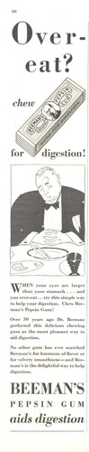 1930 Beemans Pepsin Gum Vintage Print Ad Over Eat Chew For Digestion | eBay
