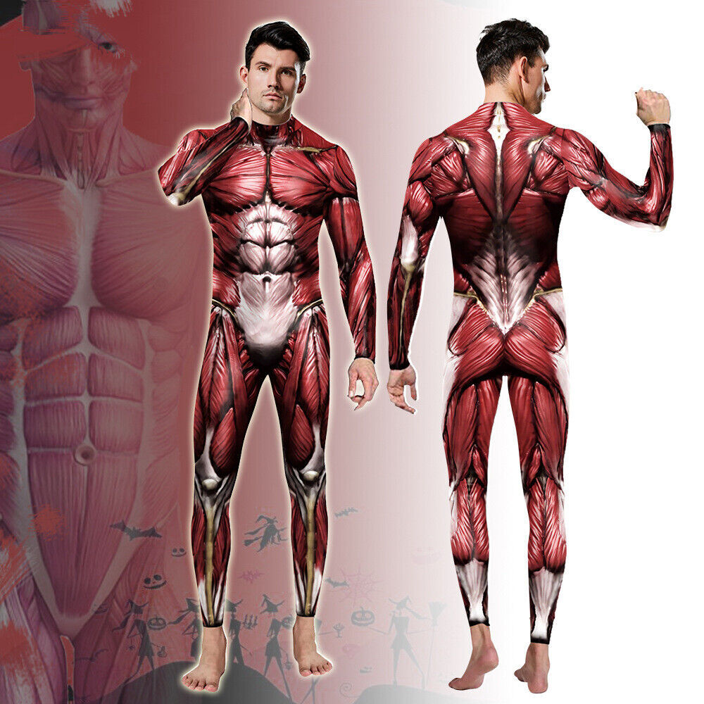 Cosplay Human Muscle Hulk Skeleton 3D Jumpsuit Halloween Superhero ...