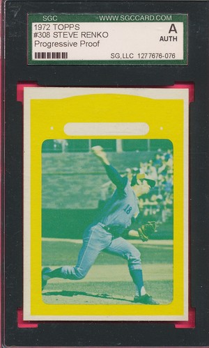 YELLOW PROOF 1972 TOPPS #308 STEVE RENKO ACTION GRADED SGC MISSING ...