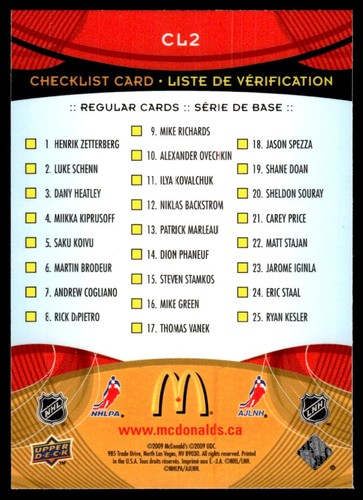 2009-10 Upper Deck McDonald's Checklists Checklist Jarome Iginla ...