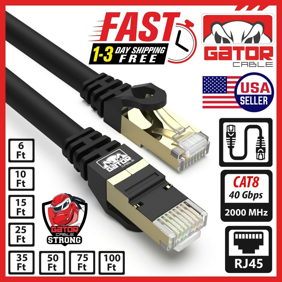 Cat 8 Ethernet Cable 40Gbps RJ45 LAN Patch Cord Gold Plated High Speed ...