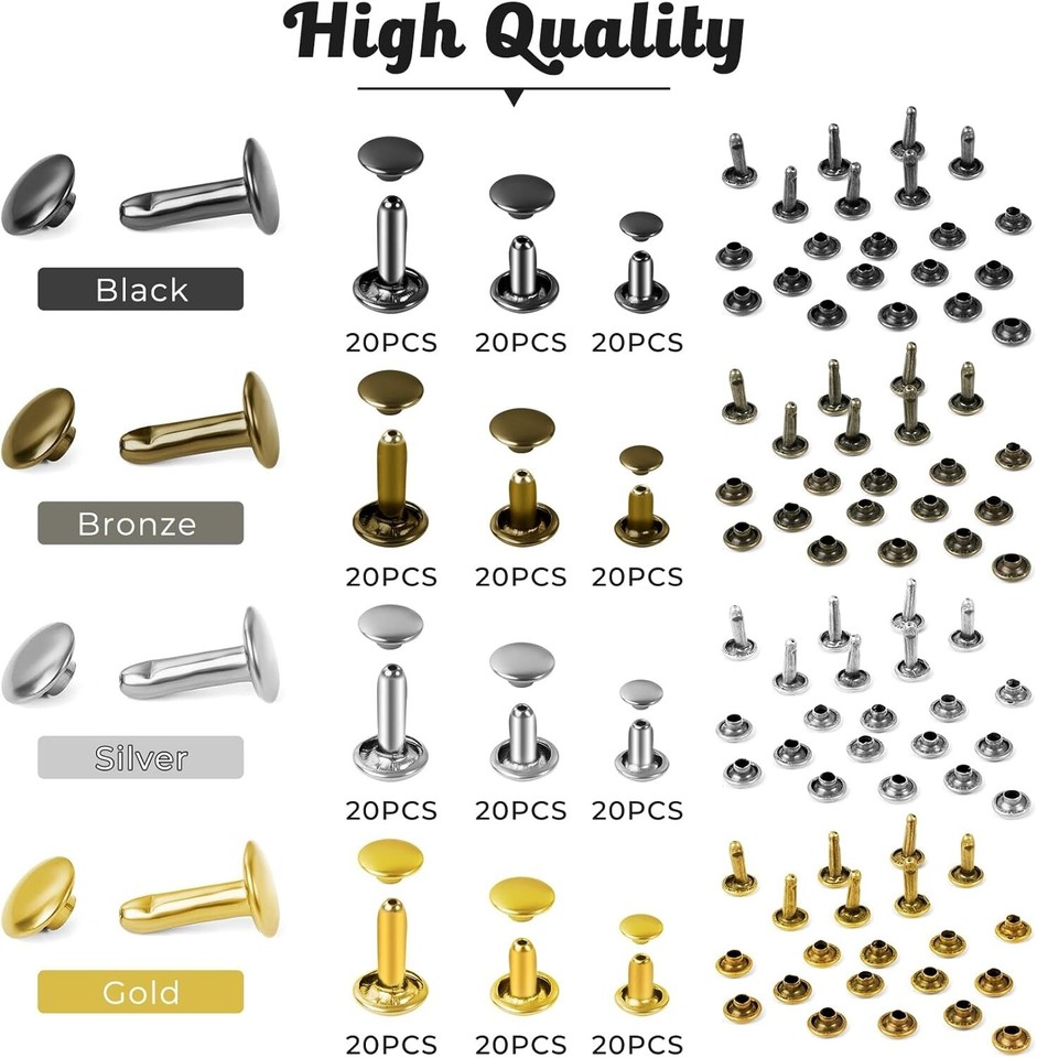 480 Pack Leather Rivets, Brass Rivets for Fabric, Leather Rivet Kit ...