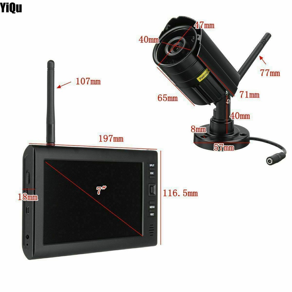 4 Digital Wireless Camera & 7'' LCD Monitor DVR Home Security Record ...
