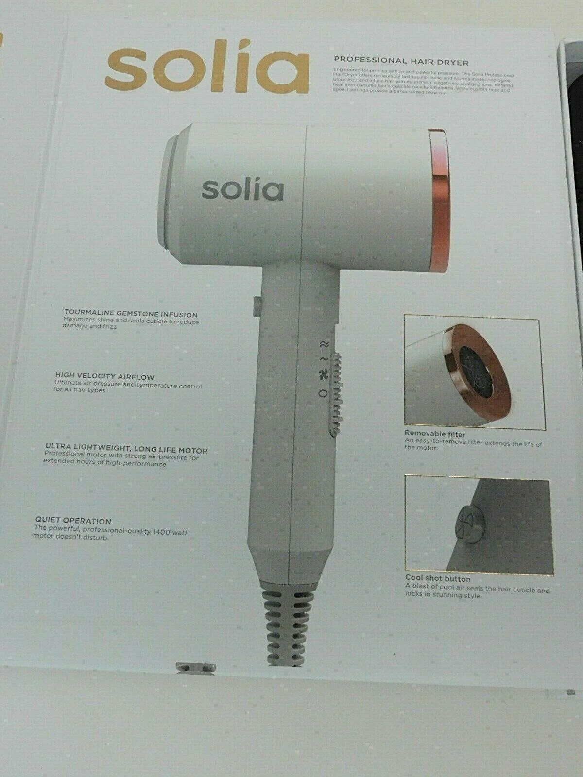 Solia Professional Hair Dryer Ionic Technology Blue 1875W Hot Cold Hair ...