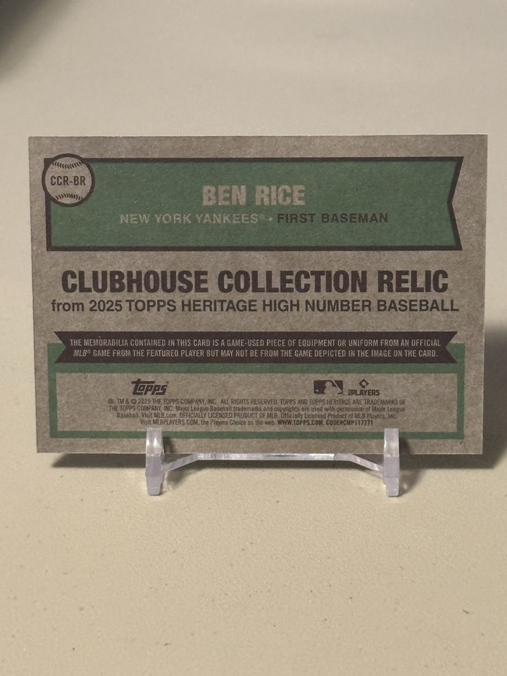 2025 Topps Heritage High Number Ben Rice RC #CCR-BR Clubhouse ...