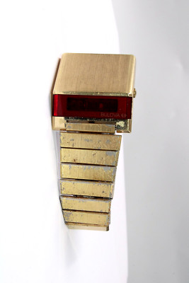 1976 Bulova COMPUTRON N7 Red LED digital Gold Tone Men's Wrist Watch ...