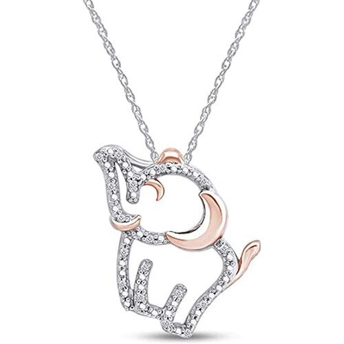 Natural Diamond Accent Two Tone Elephant Pendant Necklace 925 Sterling ...