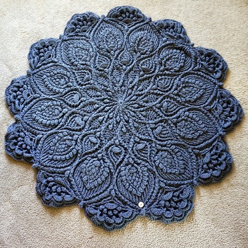 Round 50” Handmade Crochet Rug Area Natural Fiber Granny Cottage Core ...