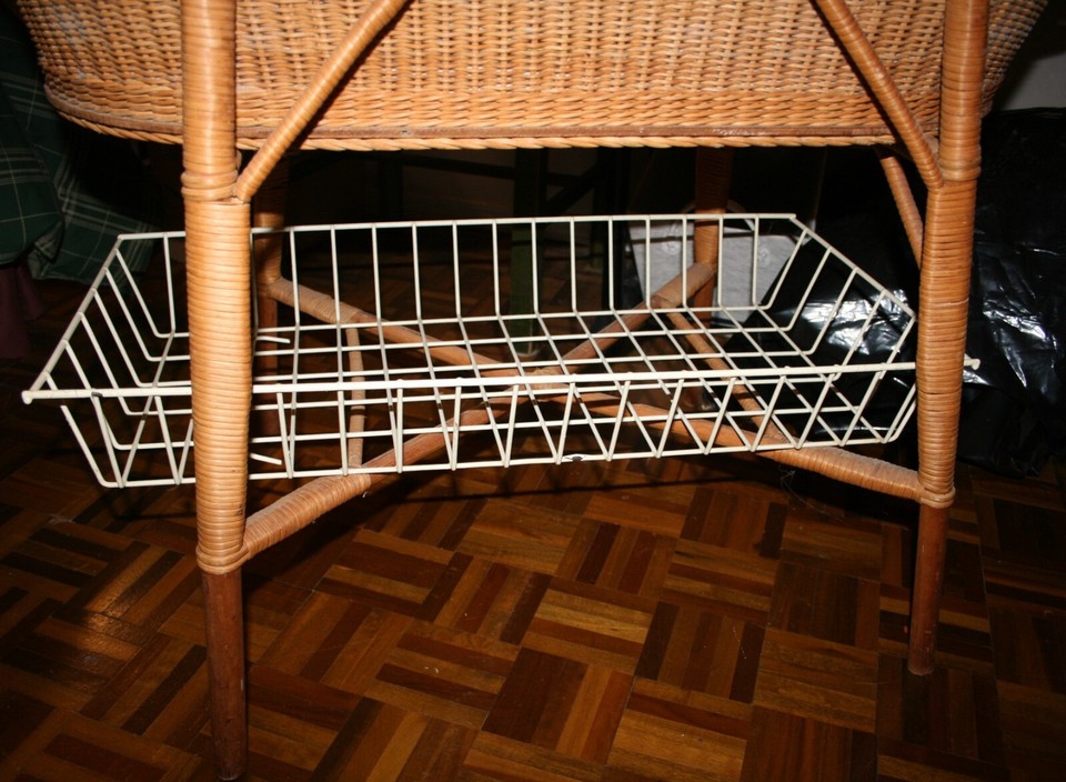 White Wicker Baby Bassinet Sleeper / Rocker Vintage Hand Crafted ...