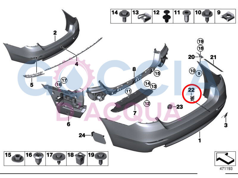 Genuine BMW 5' Series F10 LCI Rear Bumper Set Of PDC Senor Mounts ...