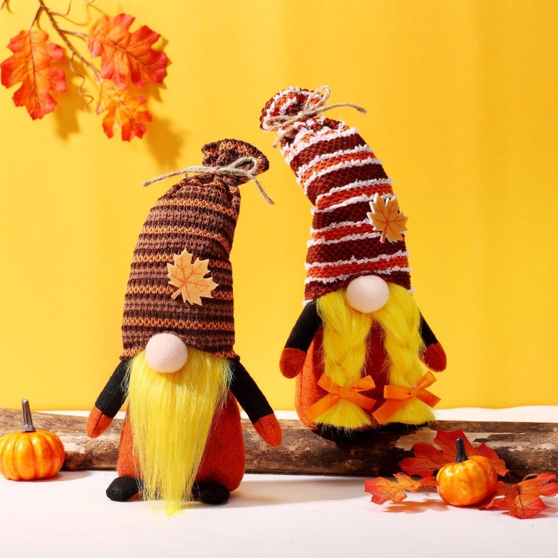 Fall Thanksgiving Gnome Maple Leaf Harvest Festival Dwarf Figurine ...