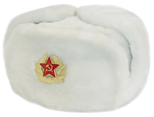 WARM WINTER CAP RUSSIAN TRAPPER HAT SOVIET BADGE MILITARY USHANKA ...
