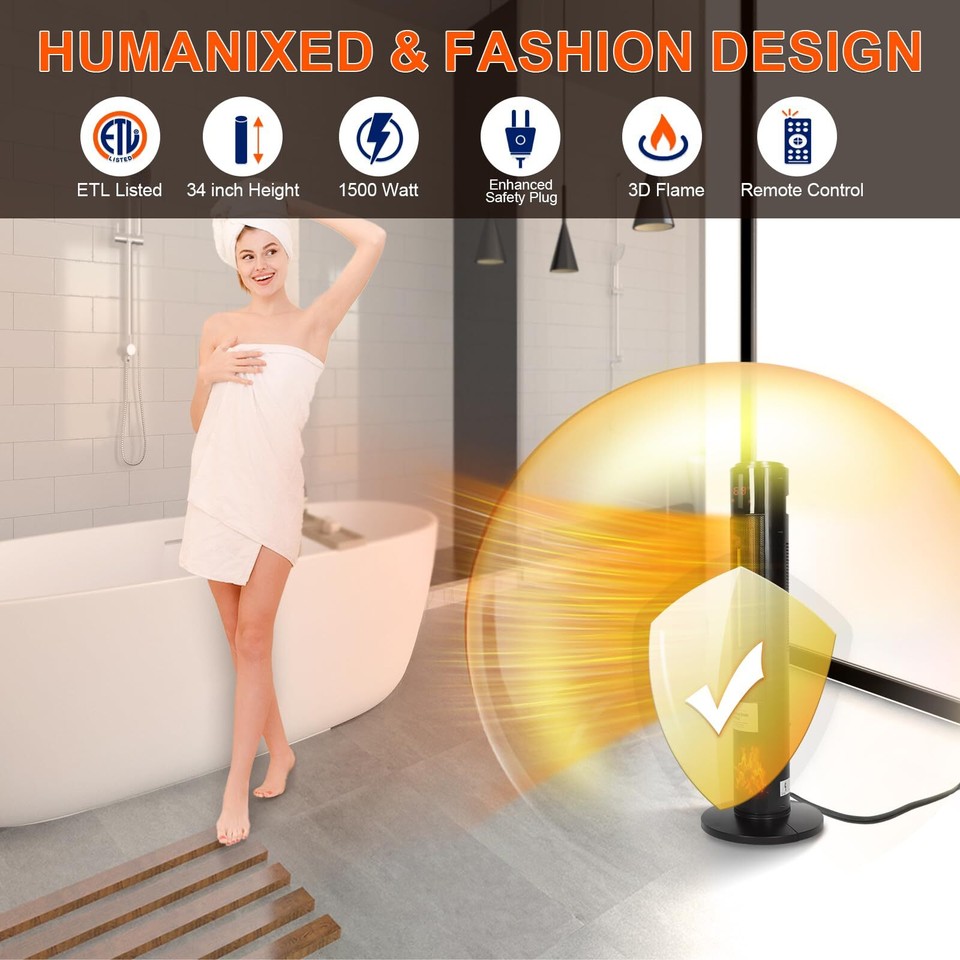 Space Heater w/ 3D Oscillating 1500W Electric Ceramic Tower Heater with Remote | eBay