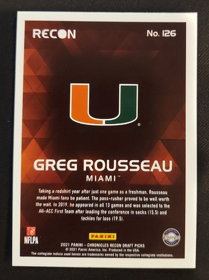 2021 Panini Chronicles Recon Draft Picks Greg Rousseau Green Rookie ...
