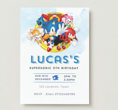 Sonic the Hedgehog Birthday Party Invitation - Supersonic / Children's ...