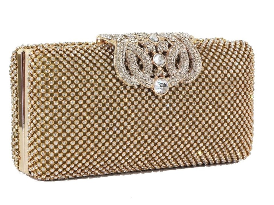 Gold Bling Diamond Crystal Diamante Evening bag Clutch Purse Bride ...
