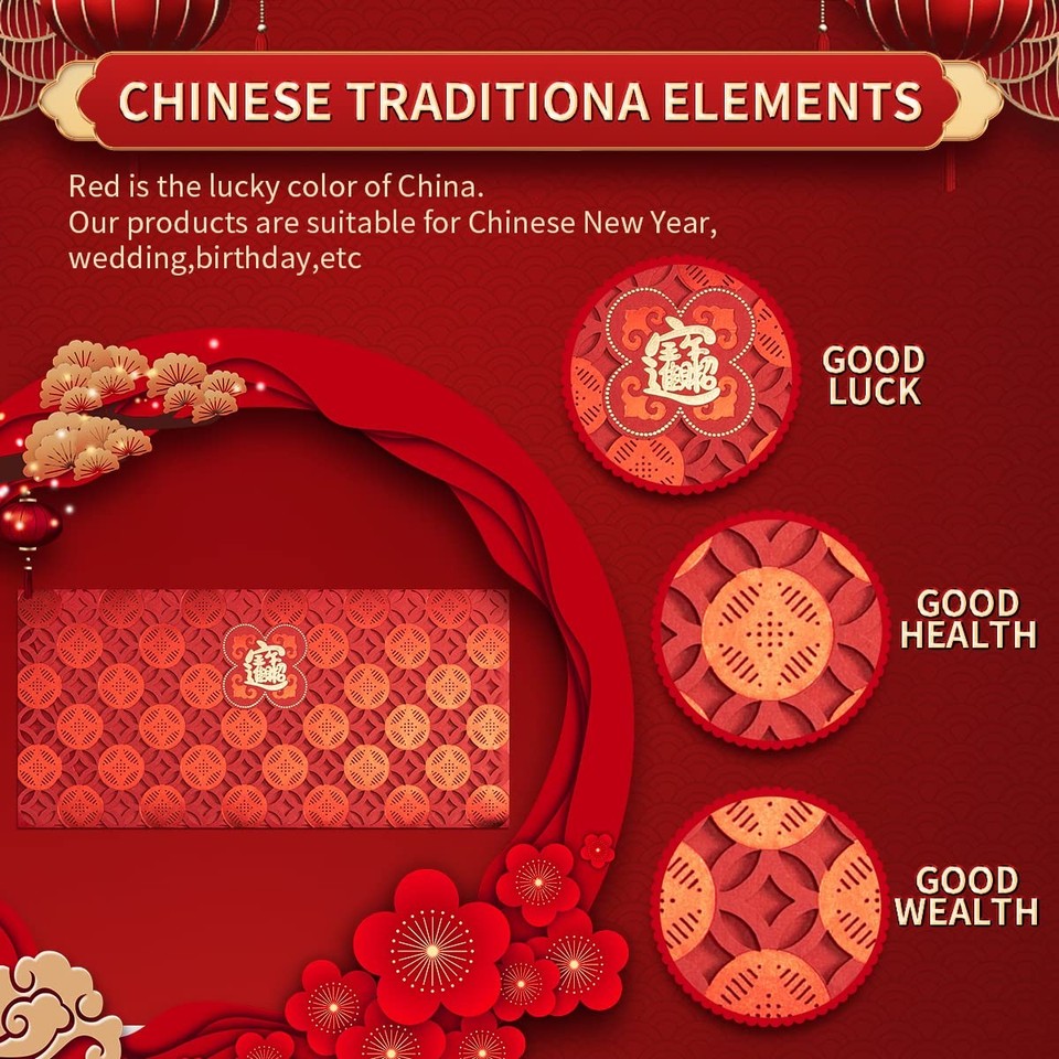 20pcs Luxurious Chinese New Year Red Envelopes, Chinese Traditional ...