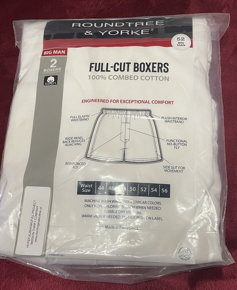 * ROUNDTREE & YORKE *FULL-CUT BOXER SHORTS *BIG MAN SIZE 52 *UNDERWEAR ...