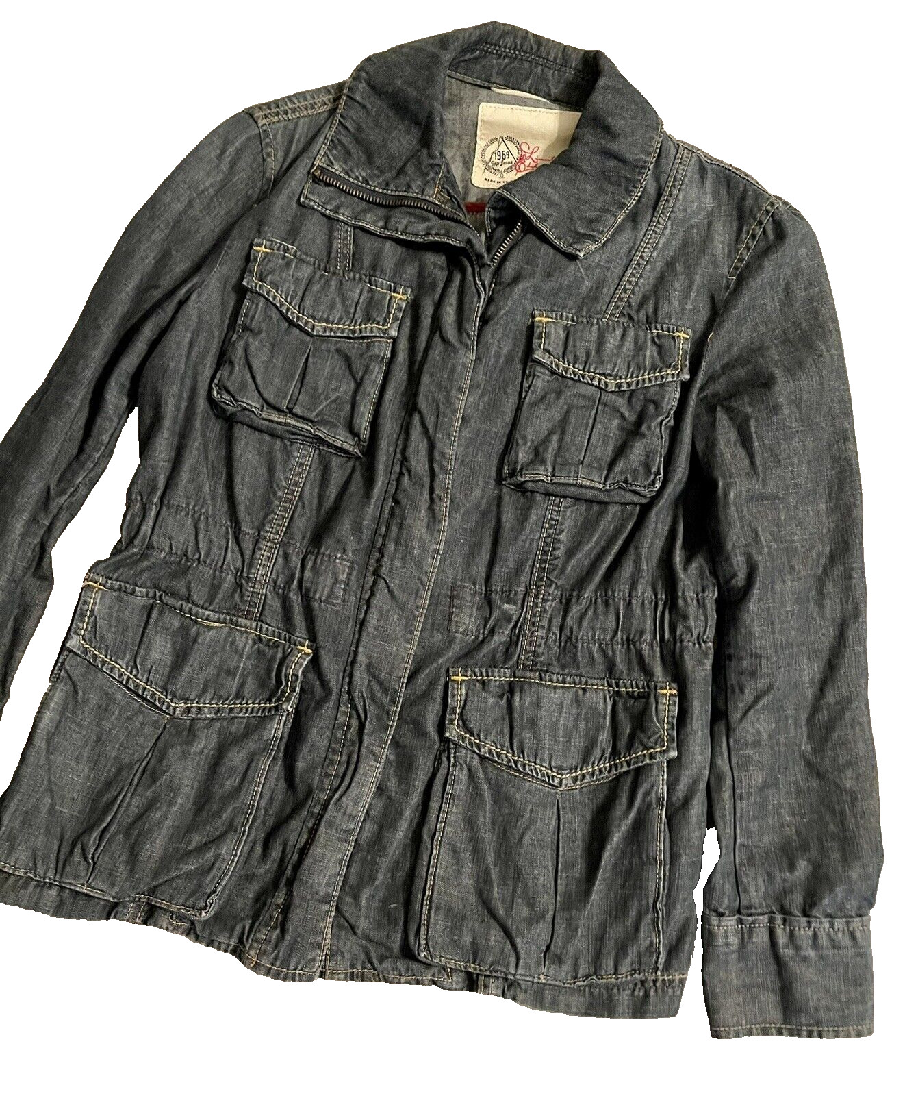 Limited Edition Blue Denim Combat Cargo Utility Jacke… - Gem