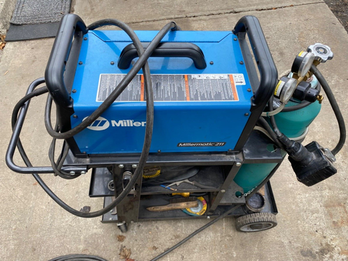 Millermatic 211 mig welder Miller 110v/240v with rolling cart and 25/75 ...