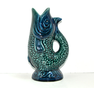 Olfaire Portugal 9" GLUGGLE JUG PITCHER VASE Fish Shaped, Blue Teal ...