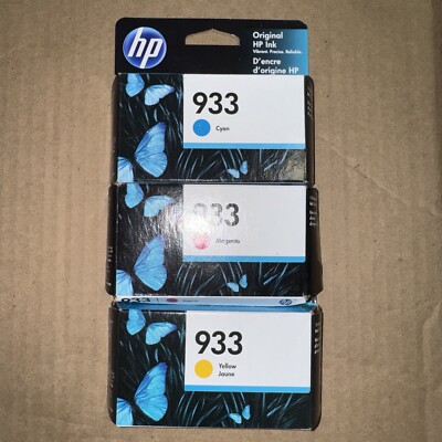3 Pack Genuine HP 933 Color Ink OfficeJet NEW Magenta Cyan Yellow EXP ...