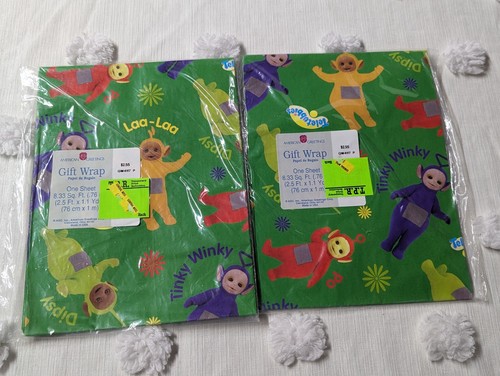 Lot Of 2 - Vtg American Greetings Teletubbies Gift Wrap 1 Sheet 8.33 Sq ...