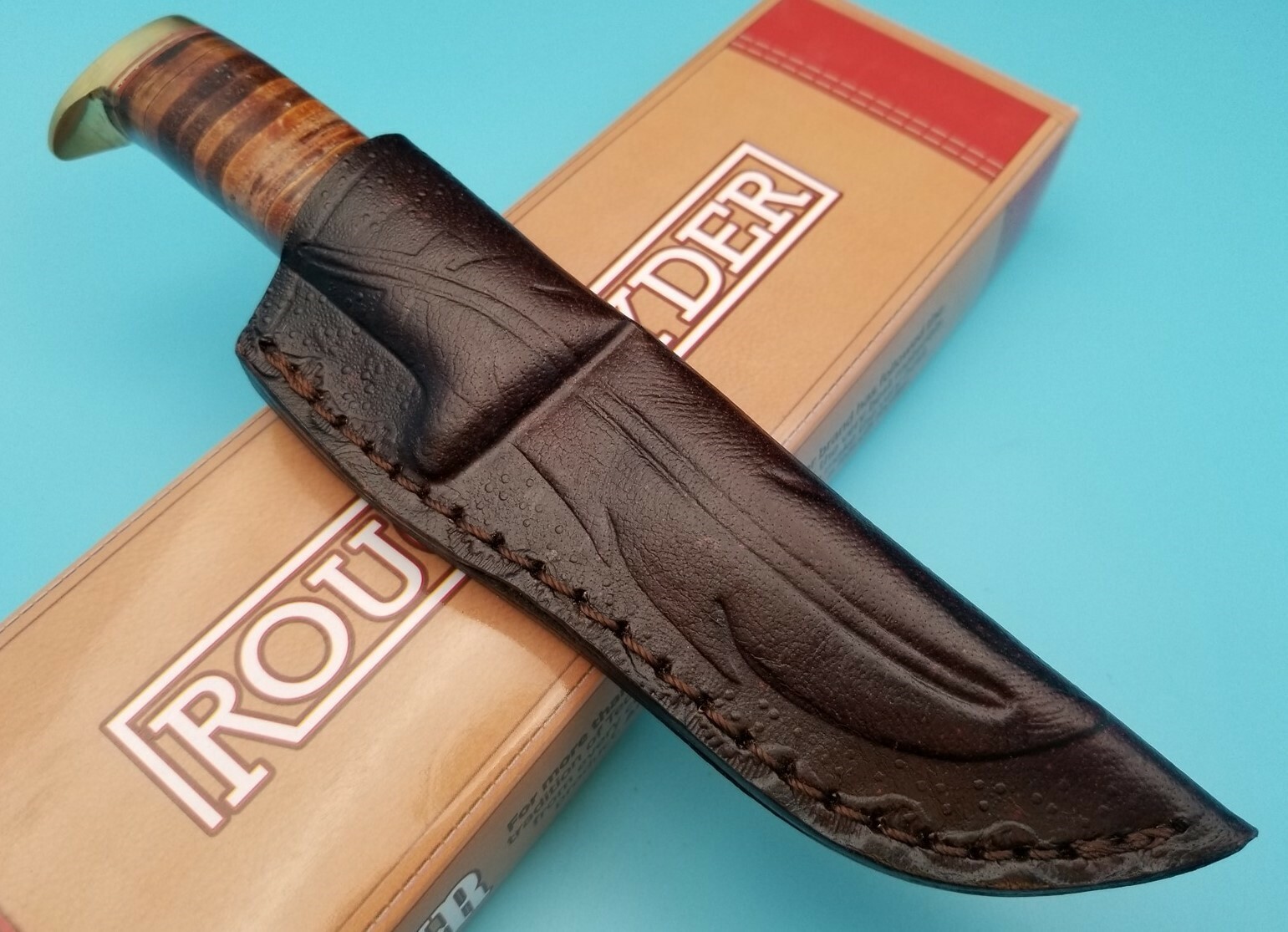 Rough Rider Small Game Skinner Hunter Stacked Leather Handle Fixed ...