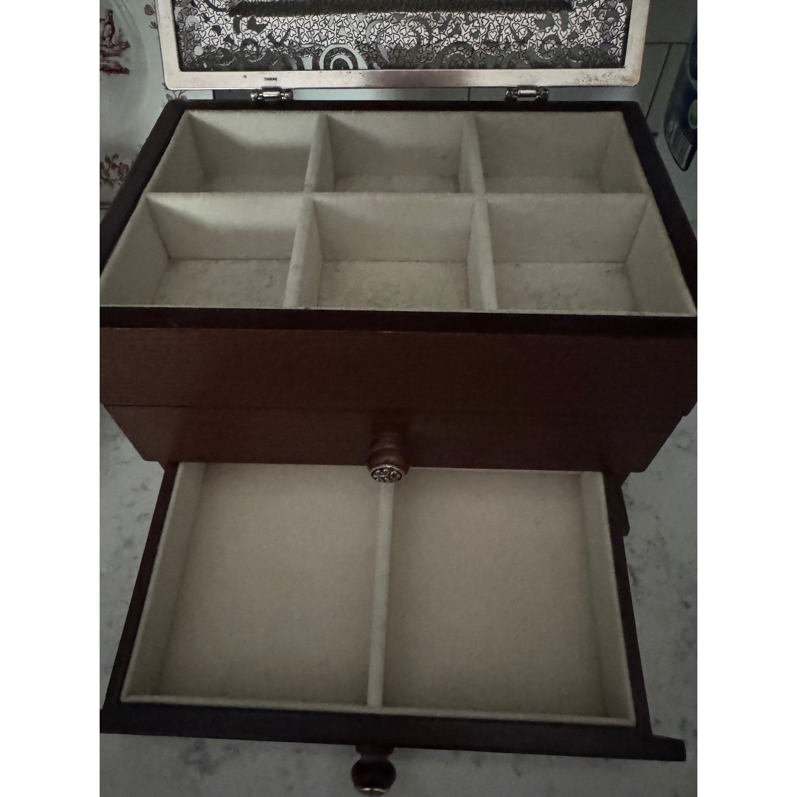Vintage Brighton Lacie Daisy Wooden Jewelry Box Silver Filigree 2 ...