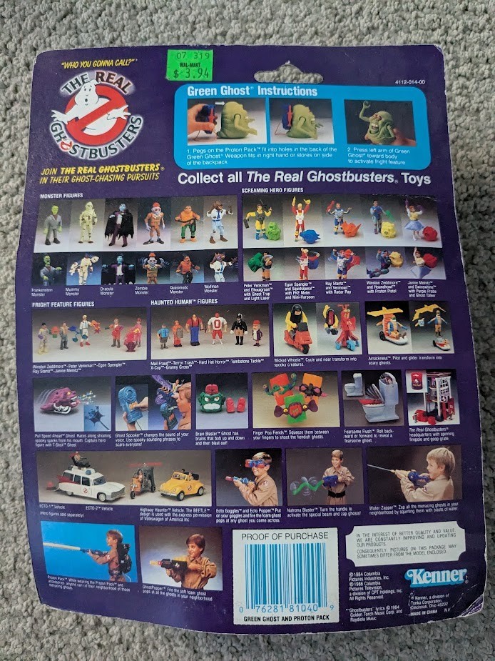 Kenner Real Ghostbusters Green Ghost with Proton Pack Slimer US Rare ...