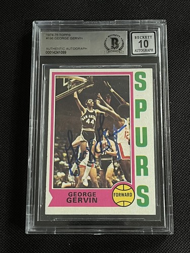 HOF GEORGE GERVIN 1974-75 TOPPS ROOKIE SIGNED AUTOGRAPHED CARD BAS GEM ...