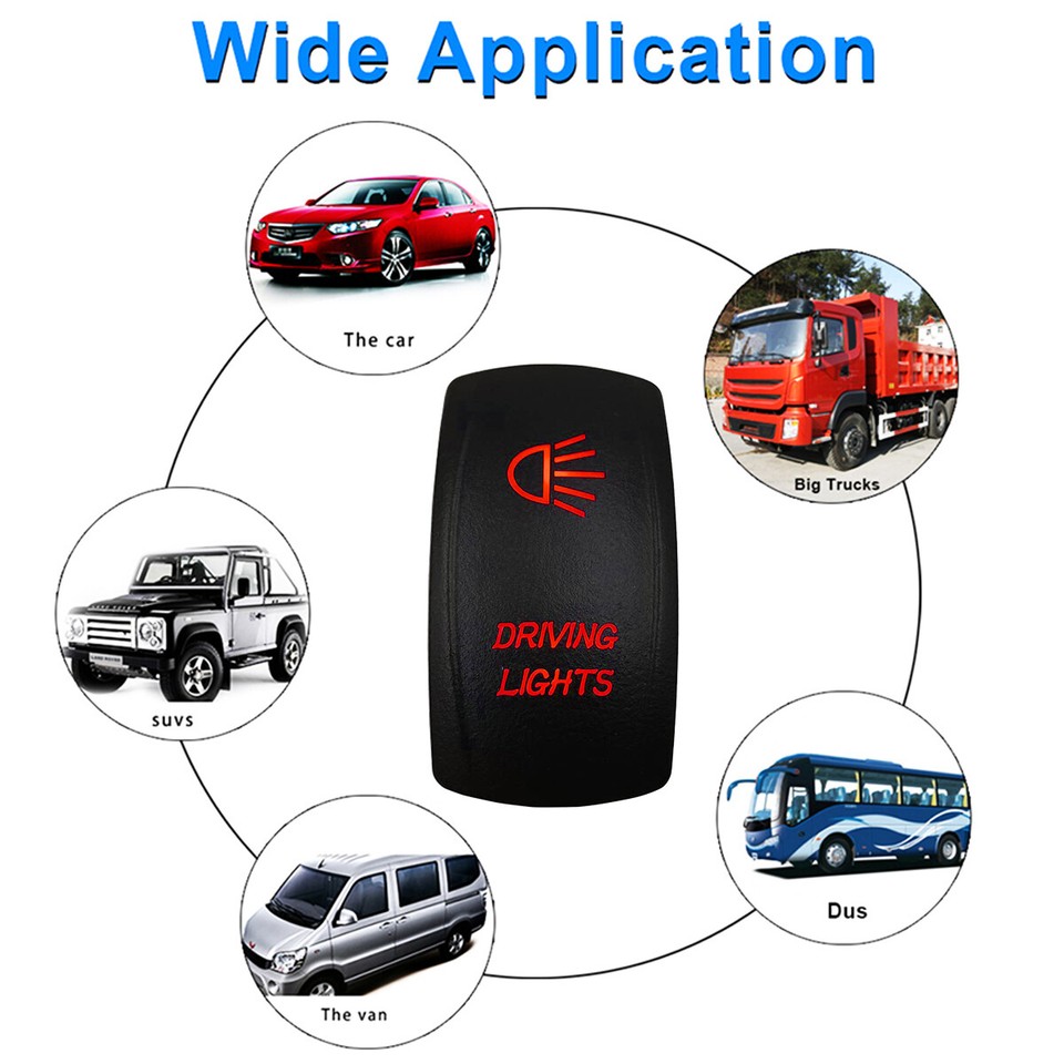 5 Pin Driving Lights Rocker Switch Red LED On-Off LED Light BAR 20A 12V ...