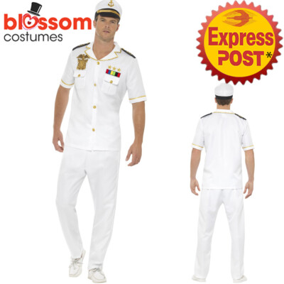 CA418 Mens White Sailor Captain Costume Navy Officer Uniform Sea Marine ...