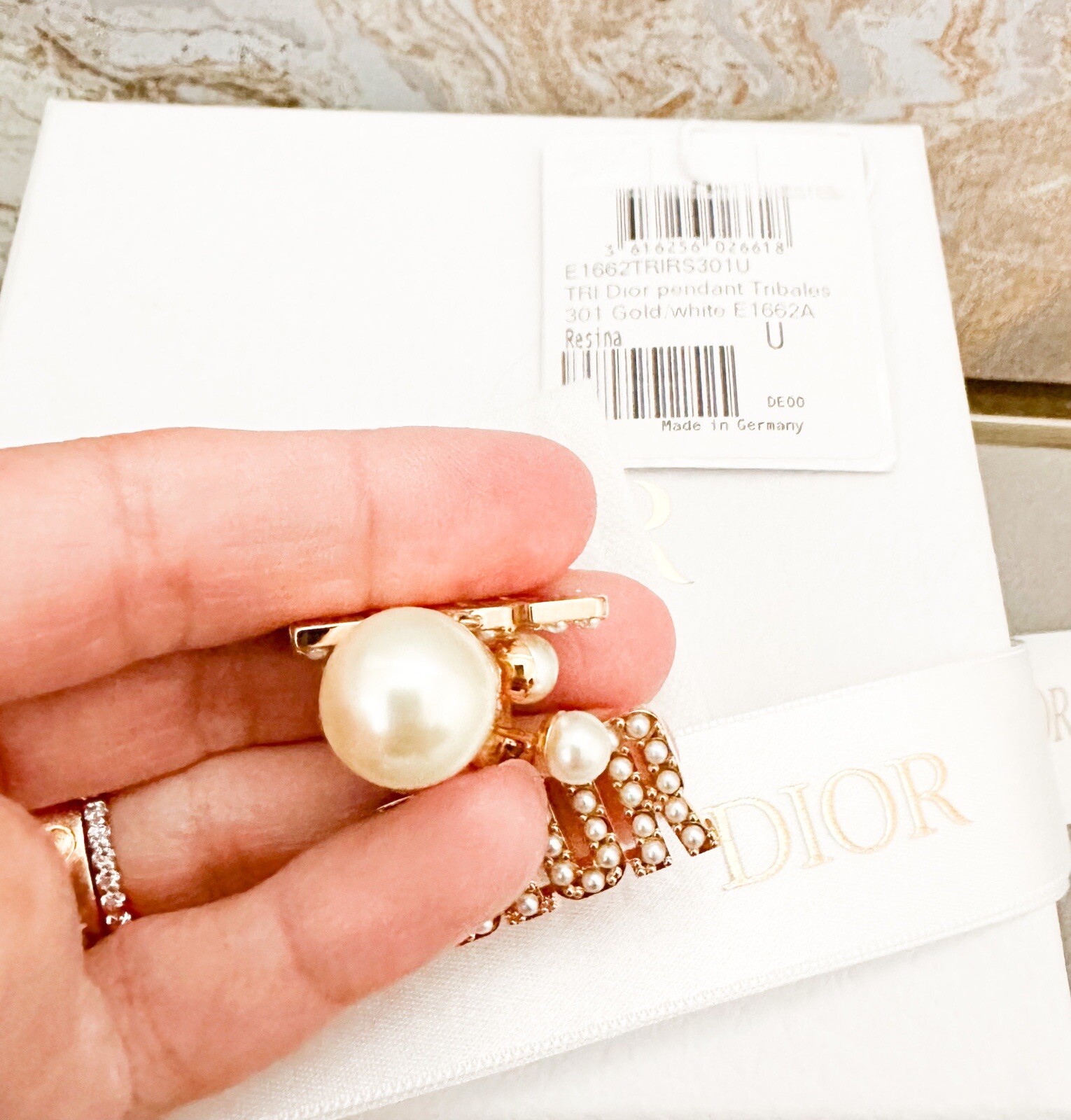 Christian Dior Faux Pearl 'DIOR' Tribales Earrings - Gem