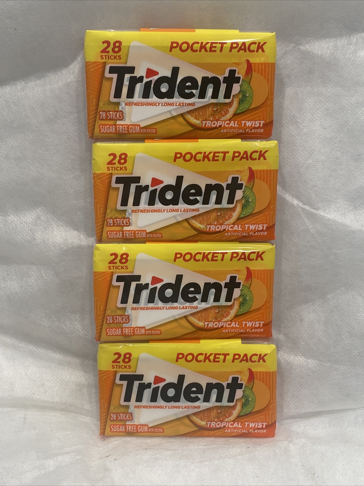 4 Pkgs Trident Tropical Twist Sugar Free Gum Pocket Pack 28 Ct Each BB ...