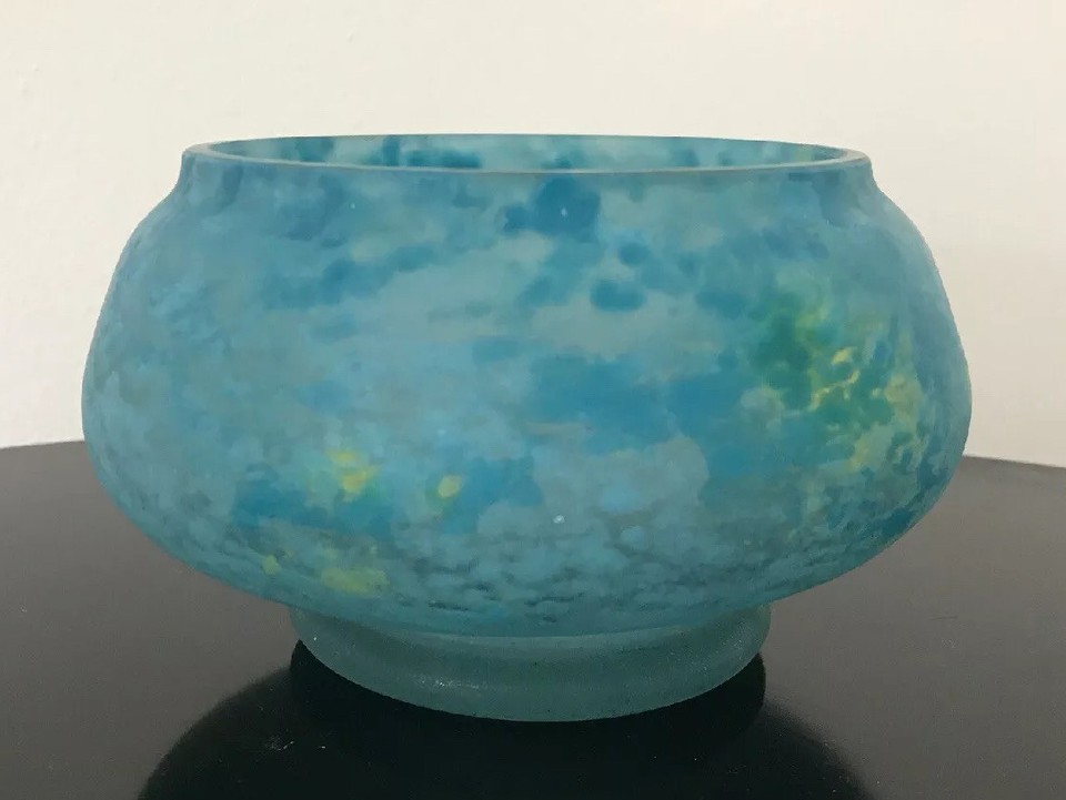 Antique Daum Nancy Art Glass Bowl Blue Yellow Signed | eBay