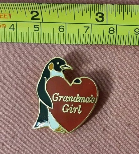 Vintage Penguin With Red Heart Grandma's Girl gift lapel pin brooch ...