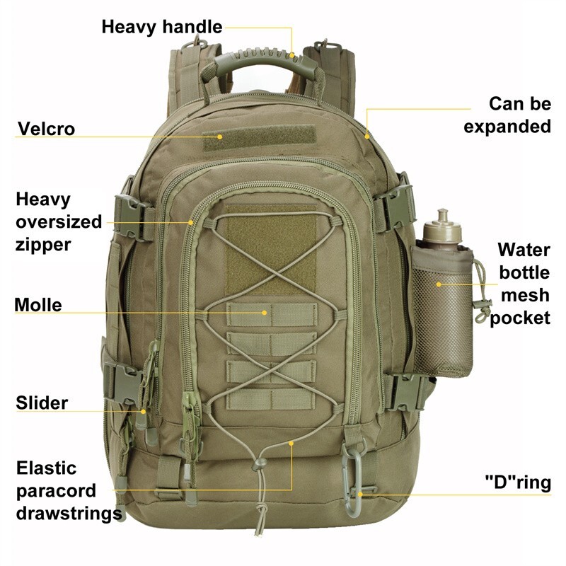 60L Military Tactical Backpack Army Hiking Climbing Outdoor Waterproof ...